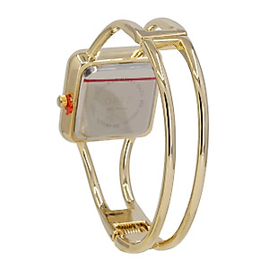 Blekon Collections Womens 30mm Square Elegant Metal Cuff Bangle Fashion Watch (Gold)