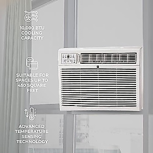 HomePointe 10,000 BTU Single Phase Window Air Conditioner Unit with 1-Touch Remote Control, LED Display Digital Panel, and Installation Kit, White