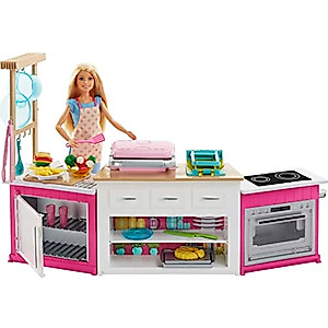 Barbie Ultimate Kitchen Doll & Playset with Lights & Sounds, Food Molds, 5 Dough Colors & 20+ Accessories, Blonde Chef Doll (Amazon Exclusive),Pink