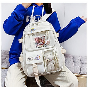 HUIHSVHA Kawaii Backpack, Aesthetic School Laptop Bag With Pin Accessories, Travel Daypack Bookbag for Teens Girls Students