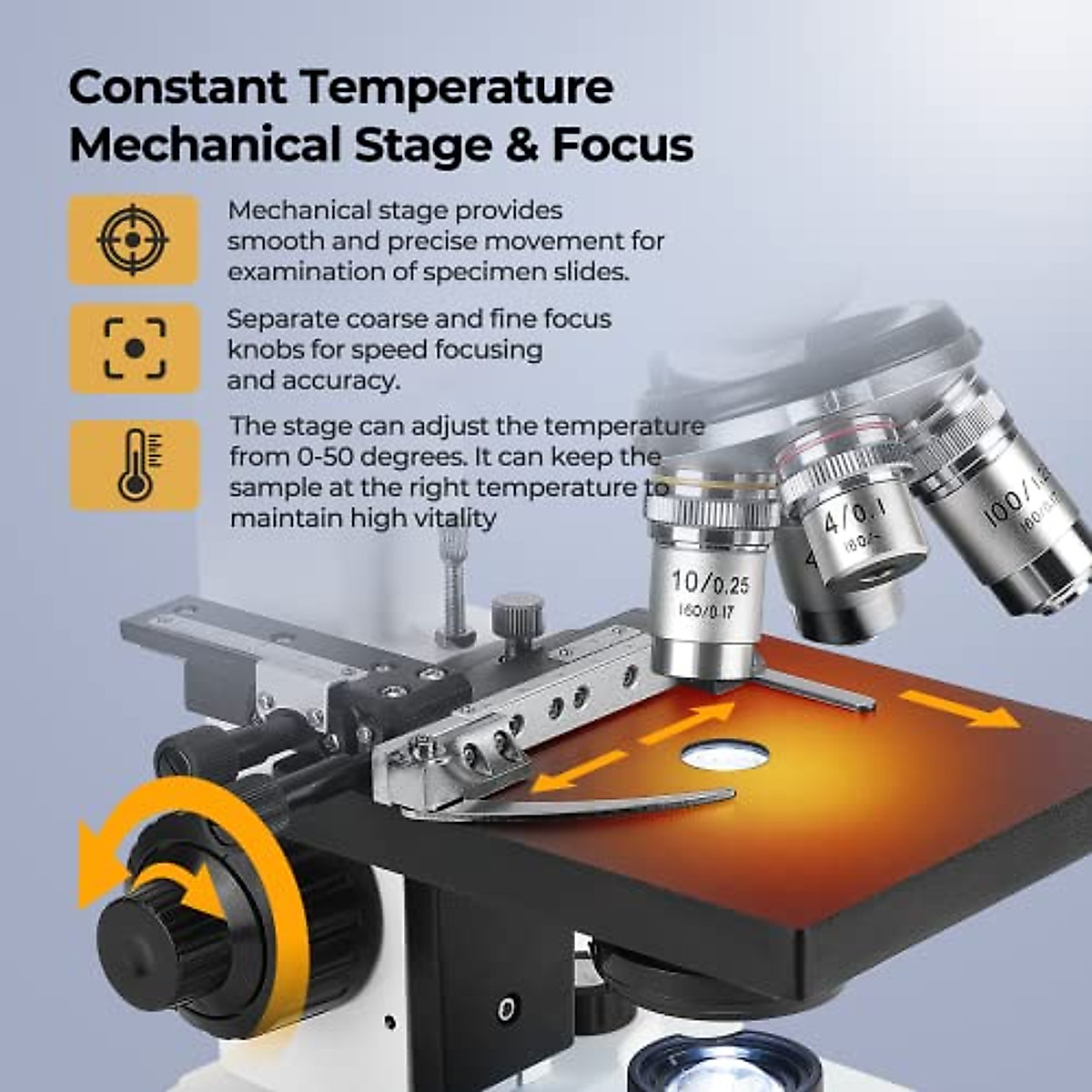 [Constant Temperature] Vabiooth Lab Trinocular Compound Microscope 40X-2500X Magnification with 7" Monitor 5MP E-Eyepiece,Adjustable Thermostat Mechanical Stage for Husbandry,Pet Hospital,Farms