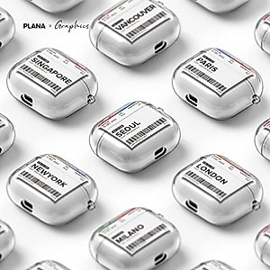 PLANA Airpods 3 Case Clear TPU Airplane Ticket Series for Airpods 3rd Generation, with Carabiner, Durable Full Body Protection (Seoul)