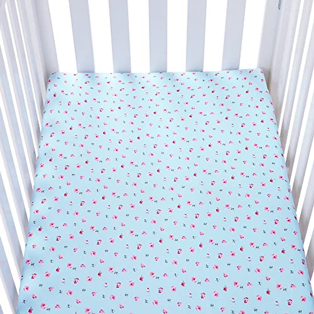 Floral Bassinet Sheet Set 3 Pack Jersey Knit Ultra Soft Stretchy Compatible with Halo,Graco,Dream On Me,MiClassic,Chicco Lullago,Delta,4Moms,Mika Micky Mattress and More for Baby Girl Boy Blue