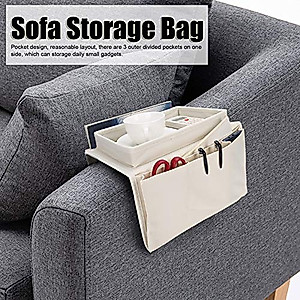 Yuecoom Sofa Storage Bag, 4 Pockets TV Remote Control Organizer Sofa Armrest Armchair Couch Bag with Cup Holder Tray(Beige)