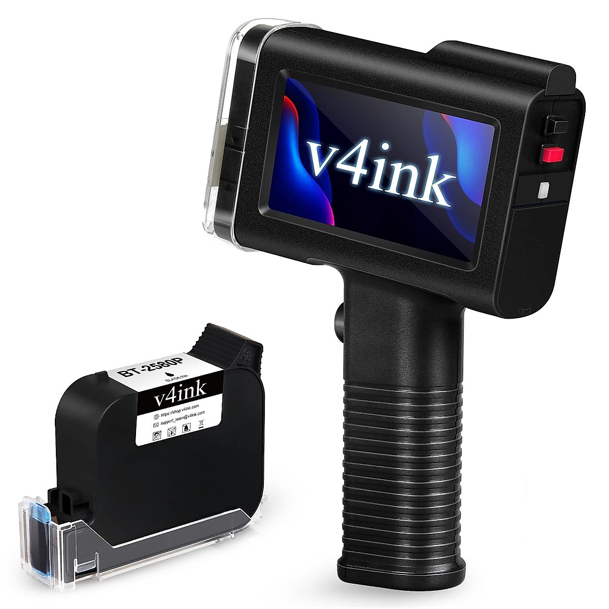 v4ink BENTSAI Portable Water Soluble Handheld Inkjet Printer BT-HH6105B1 with 4.3 Inch LED Touch Screen Mobile Inkjet Coder 0.09-0.5 Inch Print Height for QRCode Barcode Date Logo Text