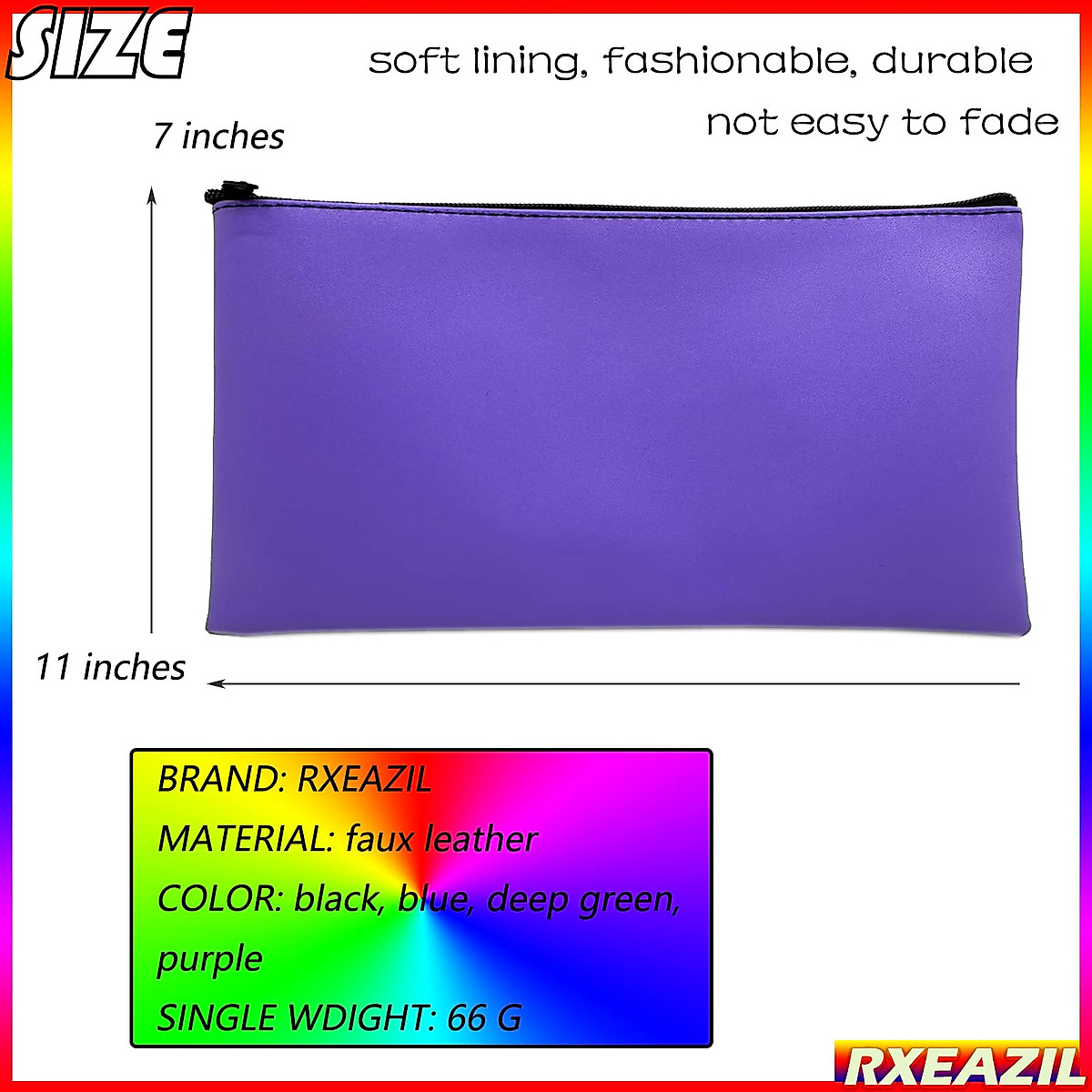 RXEAZIL 2 Pack Money Bag for Cash, 11x6 inches Security Durable Bank Deposit Money Coin Checks Bag Pouch Organizer Receipt Holder Utility Wallet for Cash Men Women (Black)