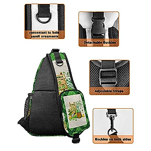 Sling Backpack, St.Patrick's Day Shamrocks Gnome Buffalo Plaid Green Waterproof Lightweight Small Sling Bag, Travel Chest Bag Crossbody Shoulder Bag Hiking Daypack for Women Men