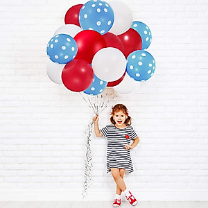 55 Pieces Party Balloon Polka Dot Latex Balloons, Includes 20 Pieces Red Balloons 20 Pieces White Balloons and 15 Pieces Blue and White Dot Balloons for Wedding Birthday Party Festival Decoration
