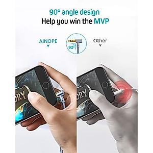 AINOPE Aux Cables [2-Pack/8.2ft], 90°Angled 3.5mm Aux Cord[Hi-Fi Sound, Nylon Braided] Male to Male Stereo Audio Cables Compatible with Car, Studio, Recorder, Smartphone- Grey