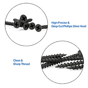 WELLOCKS Drywall Screws 215 PCS M4×25mm to 70mm Wood Screws Self Tapping Assortment Steel Black Bugle Head Coarse Phillips Sharp Point Fast Drilling for Home Handmade Repair Installation(D179)