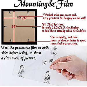 OMAIGAR 24x24 Picture Frame for 24by24 Square Poster Photo Canvas Certificate Black High Transparent Photo Frame Wall Desktop Horizontal Vertical 24 x 24