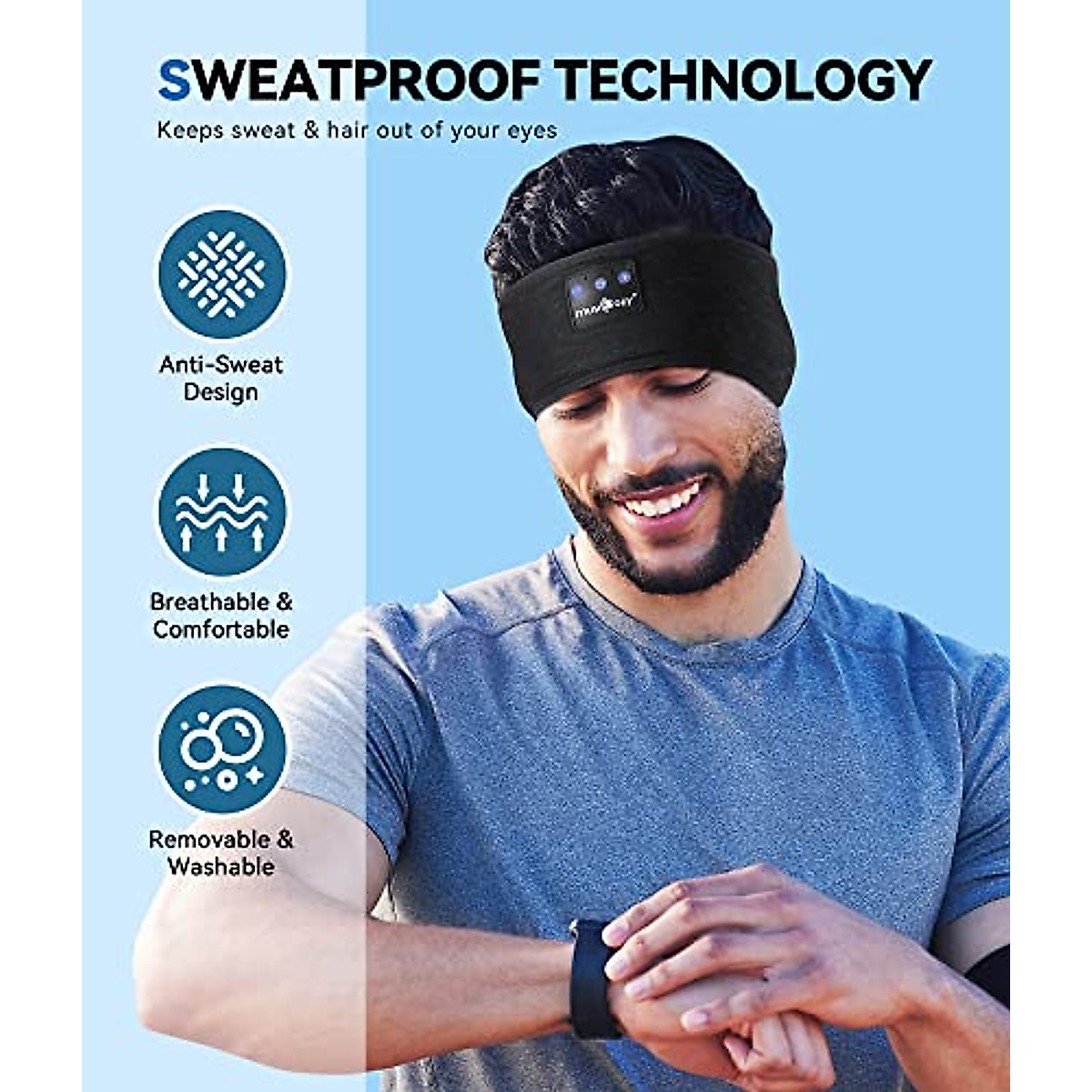 MUSICOZY Sleep Headphones Bluetooth 5.2 Headband Headphones Wireless Sleeping Earbuds Earphones with HD Stereo Speakers Cool Gadgets for Sports Running Workout Jogging Yoga Insomnia