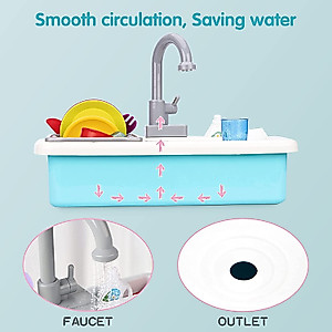 Foxswov Kitchen Play Sink Toys, Fun & Educative Kids Toy Sink, Electric Dishwasher Playing Toy with Running Water for Toddler - 20 Piece Pretend Play Toy for Boys and Girls