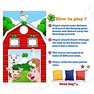 Animals Farm Toss Games Banner Backdrop Background Pig Chicken Goose Farm Theme Favors Supplies Flag Decor for Indoor Outdoor Boys Girls Birthday Party Baby Shower Decorations Photo Booth Props