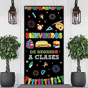 Bienvenidos Spanish Welcome Back to School Door Cover Decorations, Back to School Classroom Door Banner Decor, Back to School Banner Classroom Door Decorations for Teachers School Supplies 70.8"x35.4"