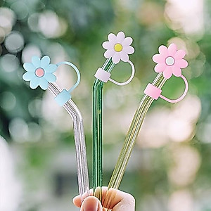 5PCS Straw Cover Cap for Stanley Cup, Flower Straw Topper for Stanley 30&40 Oz Tumbler with Handle, 10mm Silicone Cute Drinking Straw Tip Covers for Christmas Gifts. (5PCS Flower)