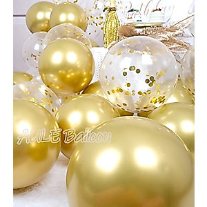AULE Party Balloons Pack of 42 - Metallic Gold Balloons & Gold Confetti Balloons and 64ft Ribbons - 12 Inch Balloons Decorations Set