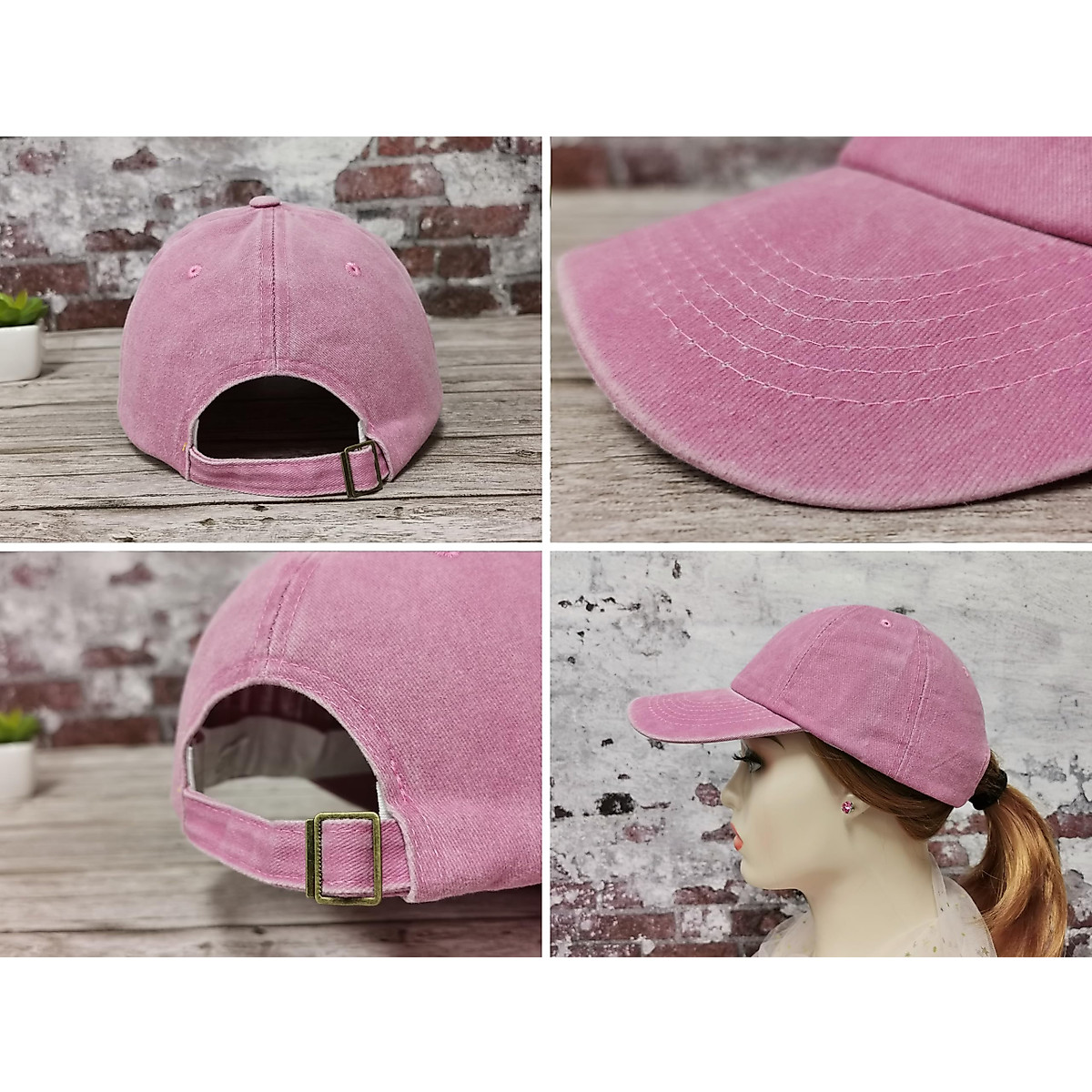 Hepandy Embroidered Palm Tree Hat for Women, Washed Pink Baseball Cap Snapback Hat for Girls, Outdoor Travel Denim Dad Hat Trucker Hat