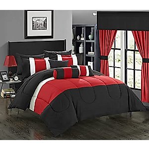 Chic Home 20 Mackenzie Complete Pieced Comforter Set, King, Red
