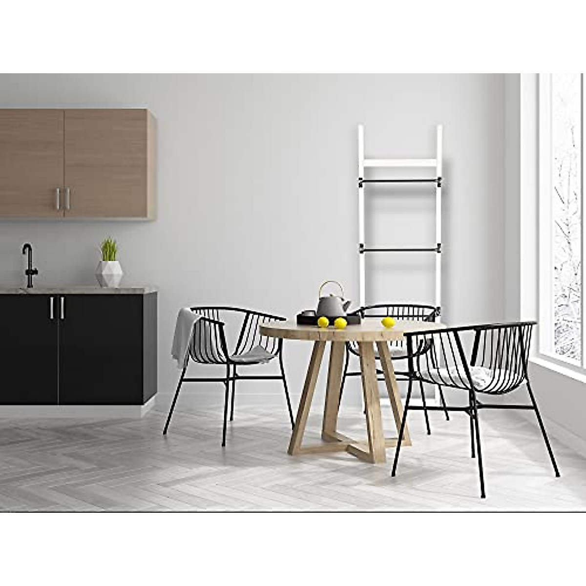 Creative Co-Op Wood Rack with 4 Metal Bars Wall Shelves, Cream