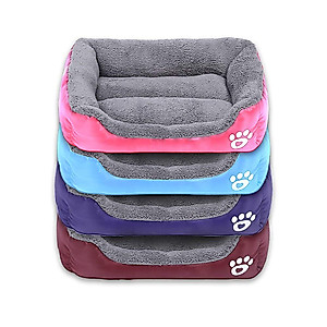 Barelove Rectangular Dog Cat Beds Mattress Washable Pads Room, Soft Winter Warm Plush Faux Fur Sleeping Pet Fleece Bed Mat for Small Doggy Kitten, Anti-Slip Waterproof Bottom, Blue