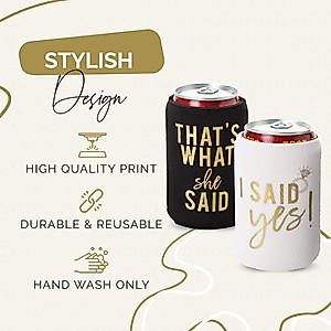 I Said Yes and That's What She Said Bachelorette Party Can Coolers, Set of 12 Beer Can Coolies, Perfect Bachelorette Party Decorations and Bridesmaid Gifts (Black)