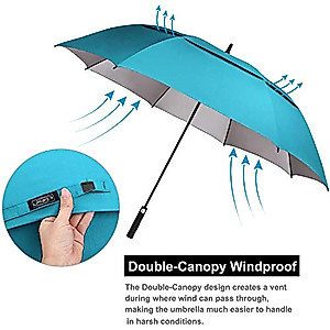 G4Free 68 inch Oversize Windproof Automatic Open Golf umbrella Double Canopy Vented Waterproof Large UV Sun Protection Stick Umbrellas (Sky Blue)