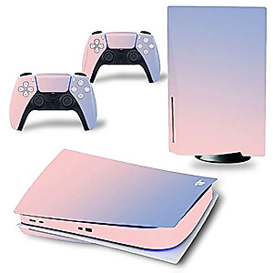 DAPANZ Vinyl Skin Sticker Decal Full Cover for Playstation 5 Console and Remote Controllers Disk Edition Light Pink Blue