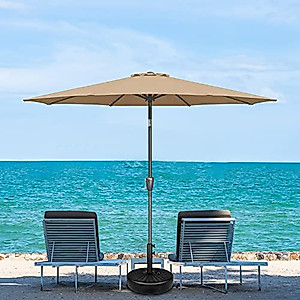 Simple Deluxe 9' Patio Umbrella Outdoor Table Market Yard Umbrella with Push Button Tilt/Crank, 8 Sturdy Ribs for Garden, Deck, Backyard, Pool, Tan