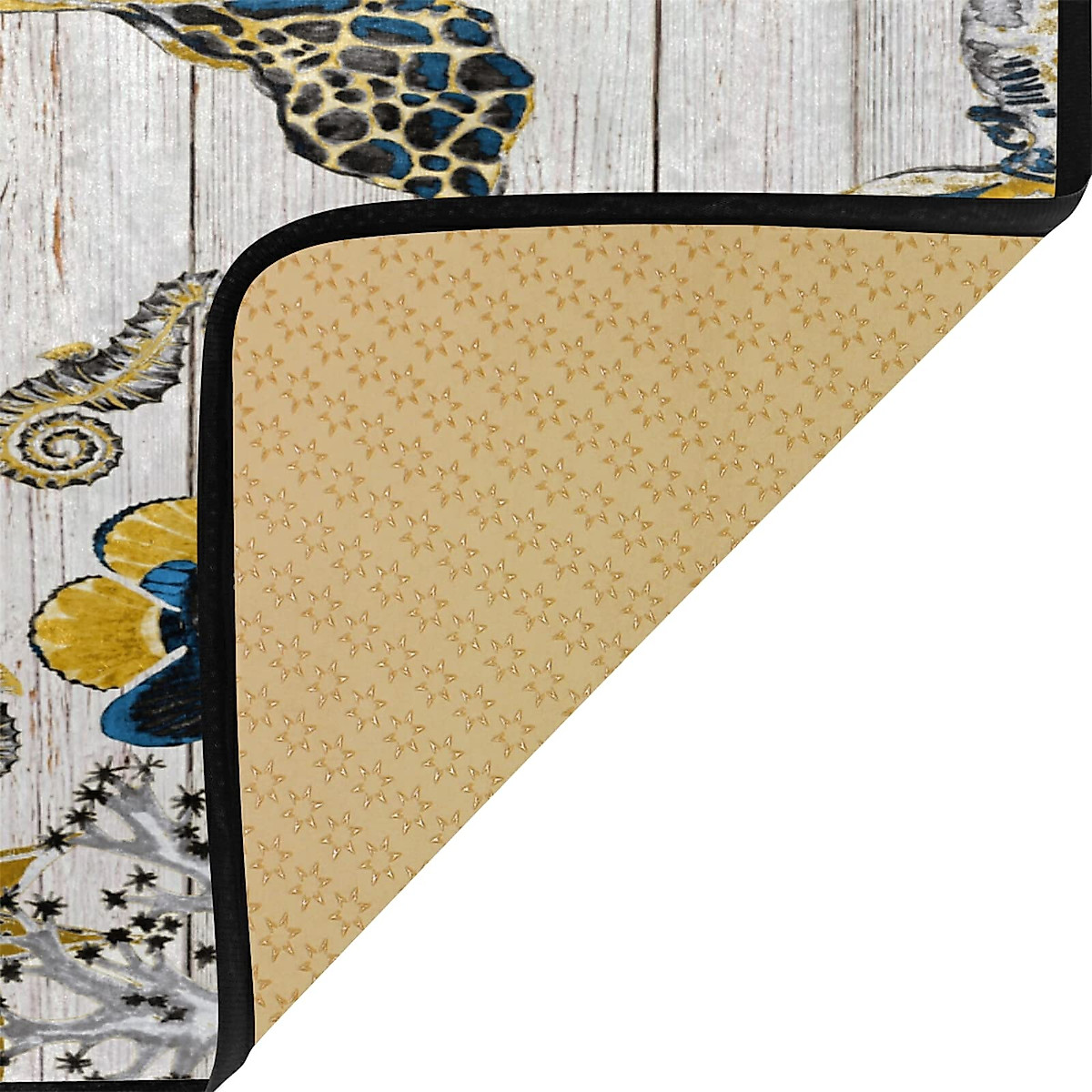 Sea Turtle Bathroom Area Rugs Fish Seahorses Octopus Coral on Wooden Bath Runner Floor Mat Washable Non-Slip Shower Carpet for Kitchen Living Room 39x20 inch