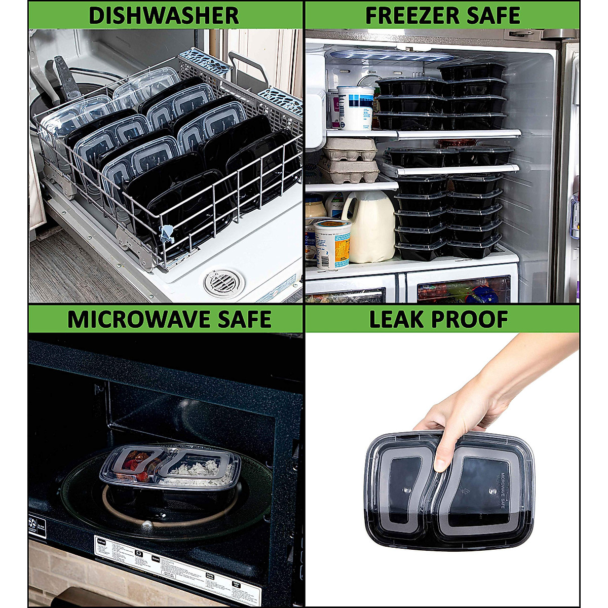 Meal Prep Container Reusable 2 Compartment With Lids 28oz (25 Sets)- Food Prep Containers, Food Storage Bento Box | Stackable | Microwave | Dishwasher | Freezer Safe.