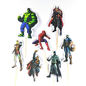 v39buy 28pcs Superhero Cupcake Toppers - Cake Toppers For Children Birthday Party Decoration Supplies - 7 Designs Made Of Cardboard And Toothpick