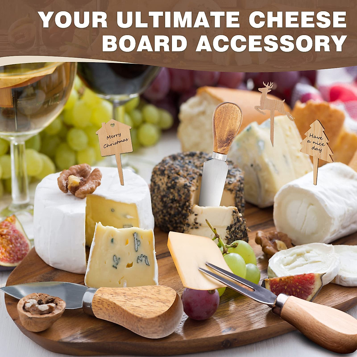 BUVLIVU Exquisite 6-Piece Cheese Knife Set- Stainless Steel Cheese Knife Set for Charcuterie Board (Wood Handle) with Gift Box, Cheese Spreader Knife Set, Charcuterie Utensils(Gift-Ready)