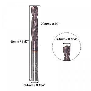 uxcell Carbide Twist Drill Bits 3.4mm, DIN K45 Tungsten Carbide AlTiSin Coated Jobber Drill Bits Straight Shank Drilling Cutter for Stainless Steel Alloy Steel