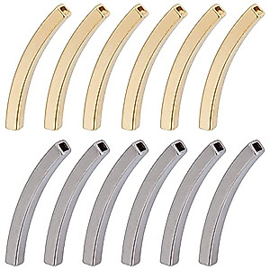 SUNNYCLUE 1 Box 20Pcs Stainless Steel Tube Beads Long Tube Spacer Beads Noodle Curved Rectangle Tube Bead Square Hole Metal Beaded Loose Bead for Jewelry Making Beading Kit Necklace Bracelet Supplies
