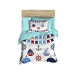 paradise RANFORCE 100% Cotton Nautical Baby Bedding, Anchor Ship Sailing Boat Themed Duvet Cover Set, Crib Bedding for Baby Boys, Blue