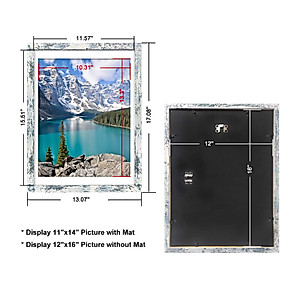 Amginy 12x16 Rustic Picture Frames Matted to Display 11x14 Pictures with Mat or 12 x 16 without Mat Farmhouse Distressed Style Wooden Photo Frames for Wall Mounting