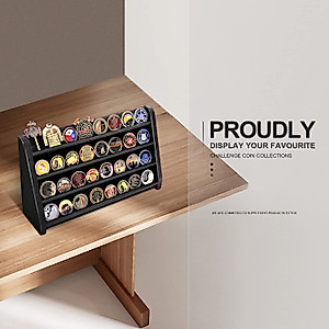 ASmileIndeep 4 Rows Wooden Military Challenge Coin Display Case Wall Mount - Army Coin Collectibles Holder Display Stand Rack, Black