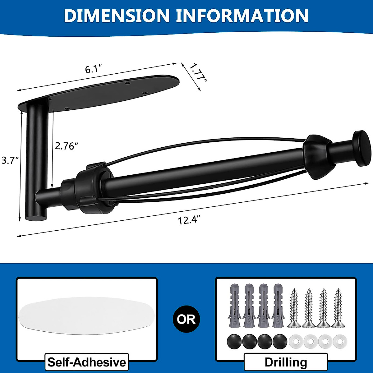 Single Hand Operable Paper Towel Holder Under Cabinet with Damping Effect, Self Adhesive Paper Towel Roll Holder Wall Mount for Kitchen Bathroom, SUS304 Stainless Steel, Black