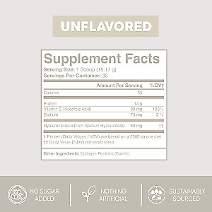 Bloom Nutrition Grass Fed Hydrolyzed Collagen Peptides Protein Powder with Hyaluronic Acid | Vitamin C Immune Support | Fortifies Joints, Vitalizes Hair, Skin, and Nails | Non-GMO (Unflavored)