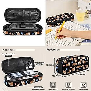 PZZ BEACH Cute Corgi Kids School Backpack Set Thermal Lunch Pouch Bag Pencil Case Durable Bookbag Stationery 3 Pieces