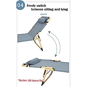 YourGrace Outdoor Folding Chaise Lounge Chair, Lightweight Camping Reclining Chair with Pillow, Cot, Adjustable Sunbathing Recliner for Patio, Beach, Deck, Tanning, L67.72 W21.65 H10.63