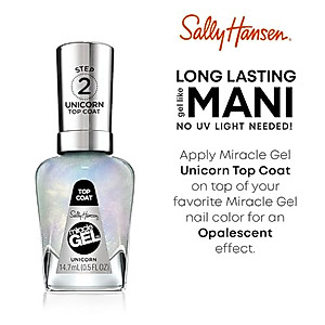 Sally Hansen Miracle Gel™, Unicorn Top Coat, Long Lasting, Gel-Like Formula, No UV Lamp Needed, Glitter Nail Polish