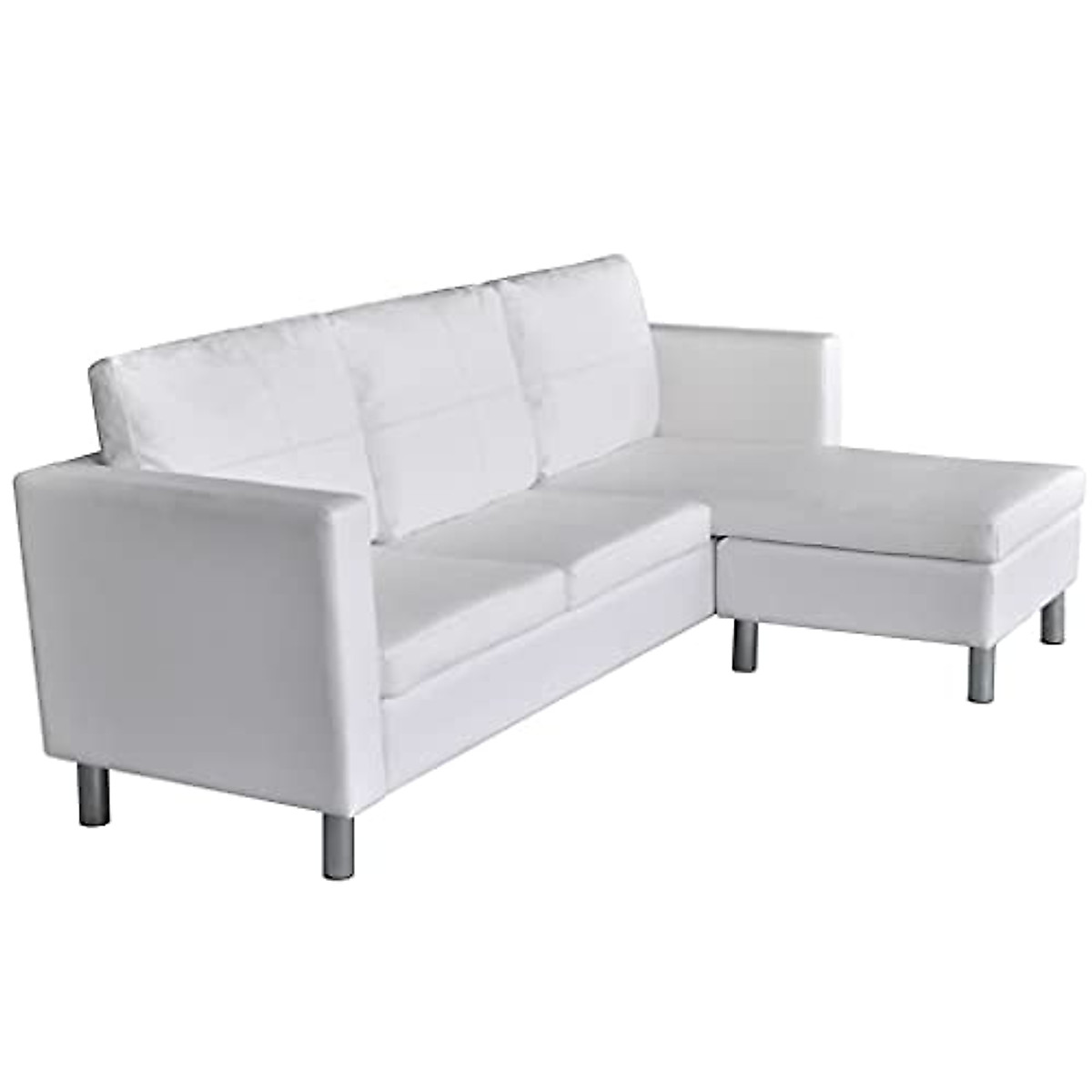 INLIFE Sectional Sofa 3-Seater Artificial Leather L-Shpe Sofa and Couch for Living Room Home Furniture Home Decor White 74" x 48" x 30.3" (L x W x H)