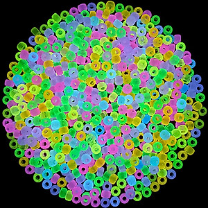 DULEFUN 1000pcs Glow in The Dark Pony Beads Mix 9 Colors Glow Pony Beads Luminous Beads Bulk Acrylic Hair Beads Plastic Pony Beads for Hair Braiding Bracelets Necklaces Making