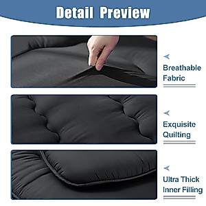 Natsukage Futon Mattress Tatami Mat Folding Mattress Camping Mattress Kids Play Mat Thicken Sleeping Mattress for Floor Folding Mattress, Full Size, Black