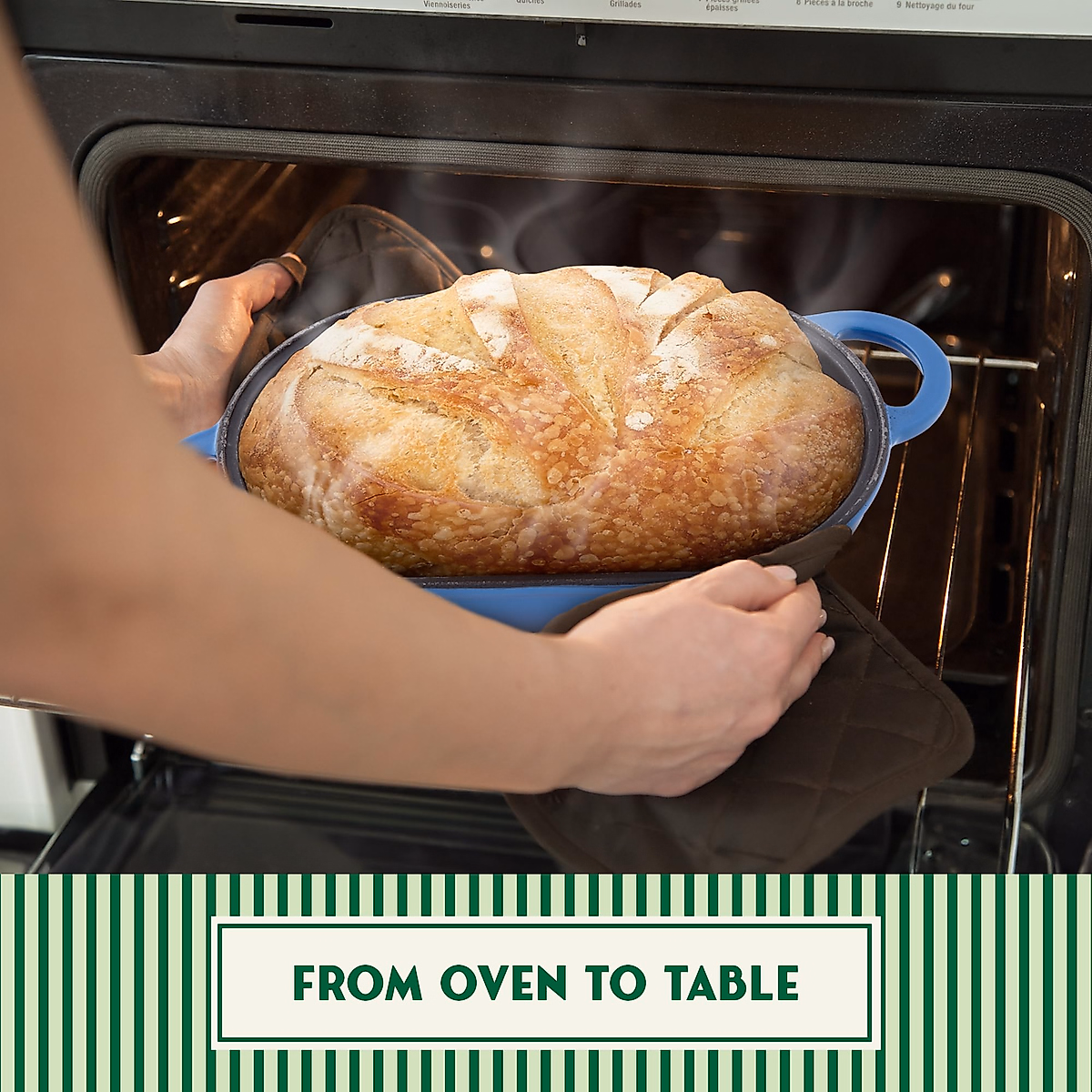 Enameled Cast Iron Bread Oven (Blue), Non-Stick Single Loaf Cast Iron Bread Pan with Lid, Easy Homemade Sourdough Dutch Oven with Lid, Oven-Safe Artisan Bread Baking Pan, Cast Iron Loaf Pan with Lid
