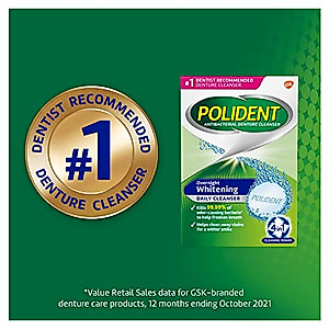 Polident Overnight Whitening Antibacterial Denture Cleanser Effervescent Tablets, 120 count