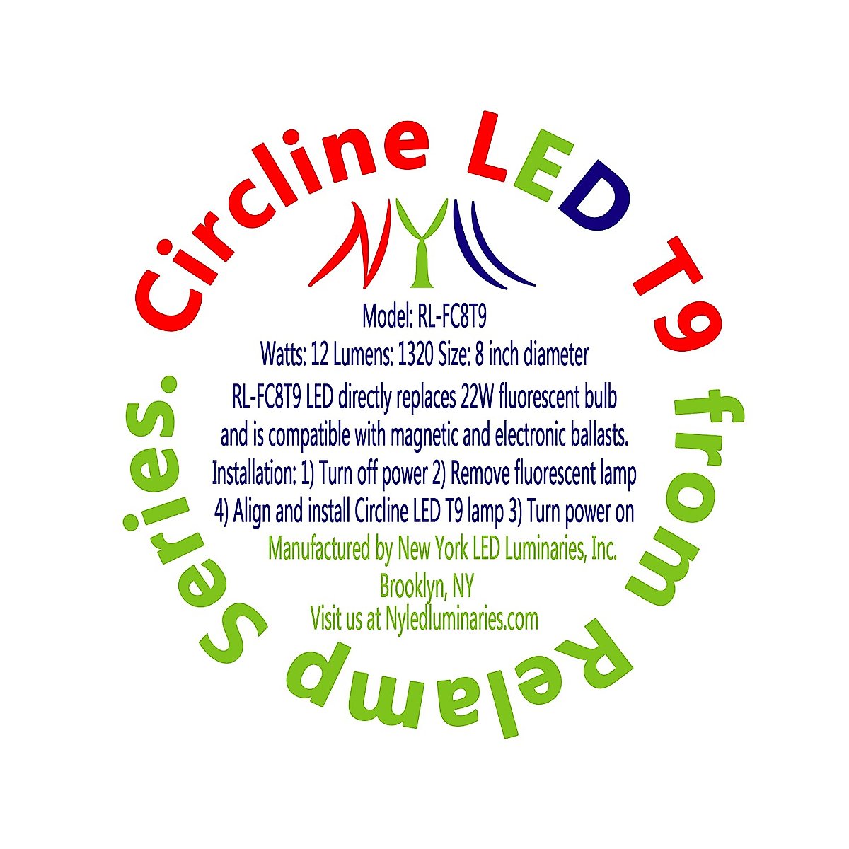 NYLL - 8 Inch/ 8" Plug & Play T9 Circline LED Lamp - Daylight (6000K) Circular Bulb Directly Relamp & Replace 22 Watt Fluorescent Bulb FC8T9/D (without rewiring or modification) - Ballast Required!