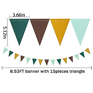 Sage-Green Gold Brown Party Decorations - 2 Pack Paper Pennant Banner Triangle Flags Hanging Backdrop Decor For Gender Neutral Baby Shower,Bridal Shower,Birthday With Boho,Rustic,Forest,Woodland Theme